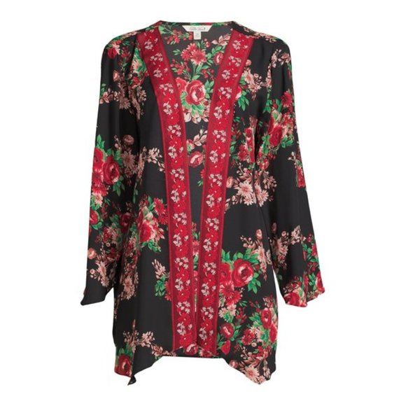 The Pioneer Woman | Tops | Nwt Black Red Floral Print Open Front Light ...